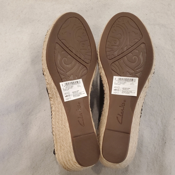 Clarks | Shoes | Clarks Sandals Black Leather Slingbacks Wedges | Poshmark